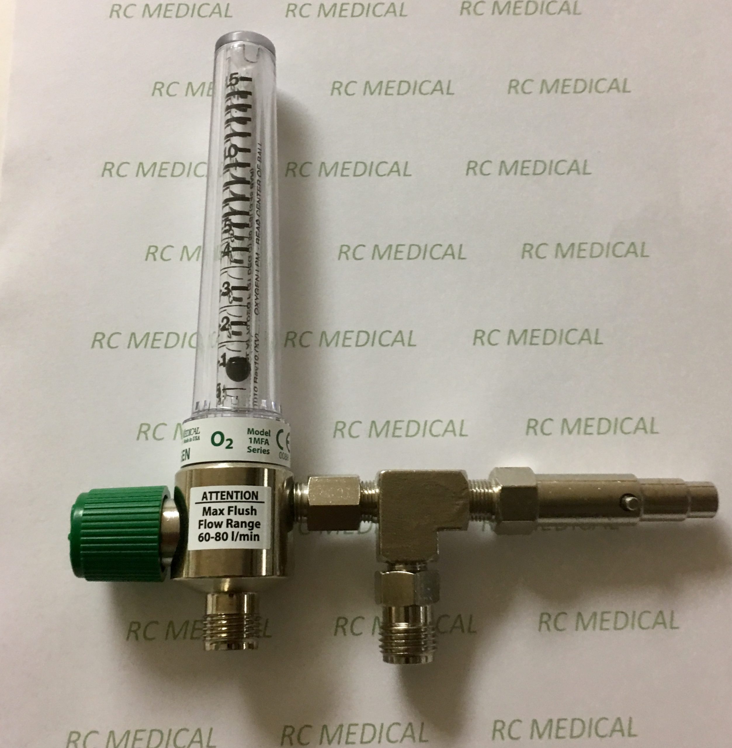 Precision Medical Chrome Body 0-15 LPM Oxygen Flowmeter with Oxequip ...