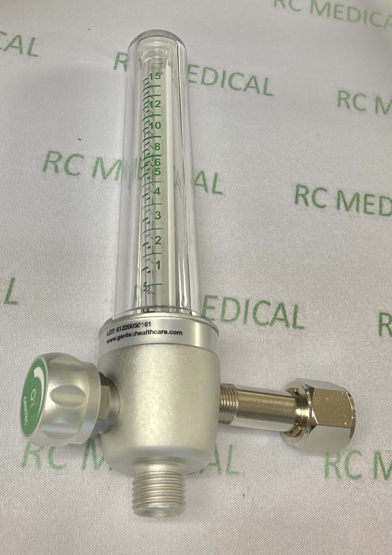 Gentec 0-15 LPM Oxygen Flowmeter with DISS Hex Nut and Nipple - RC Medical