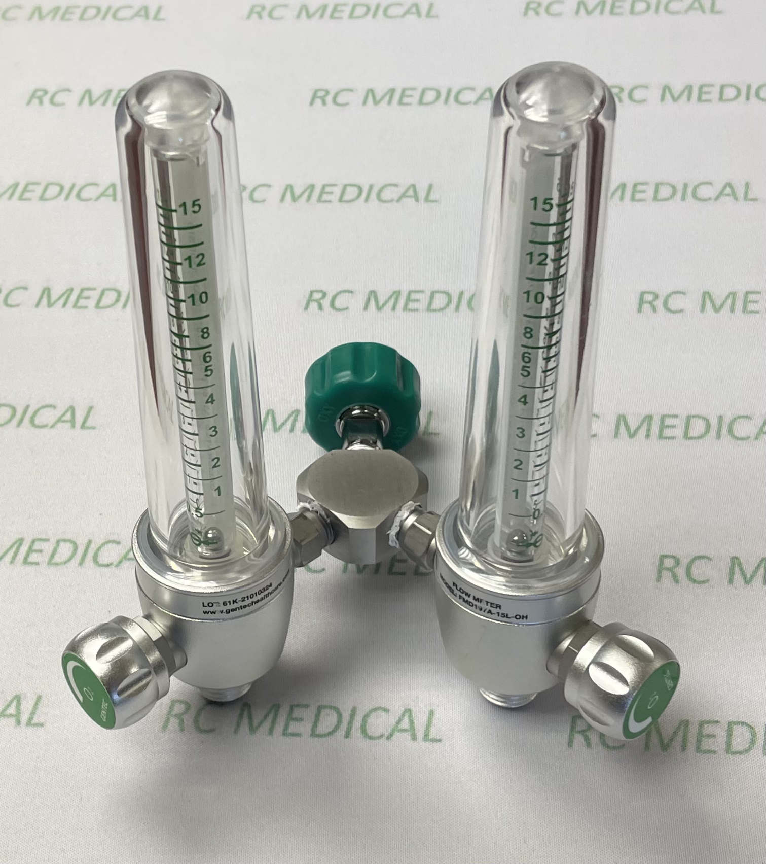 Gentec 0-15 LPM Dual Oxygen Flowmeter with DISS Female Adapter - RC Medical